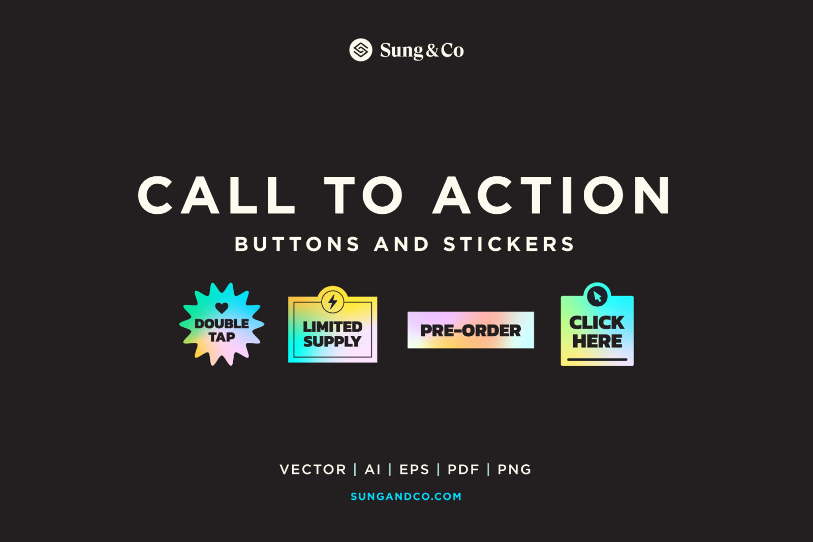 Holographic Call to Action Stickers - sungandco.com