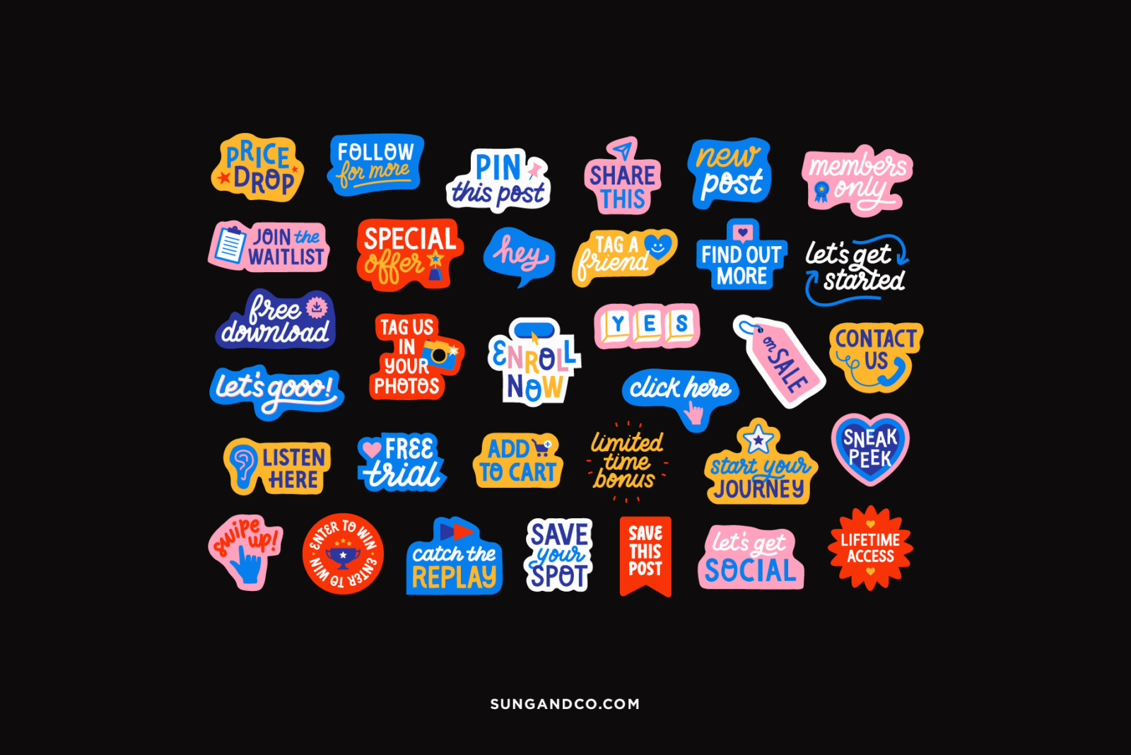 Illustrative Call to Action Stickers - sungandco.com